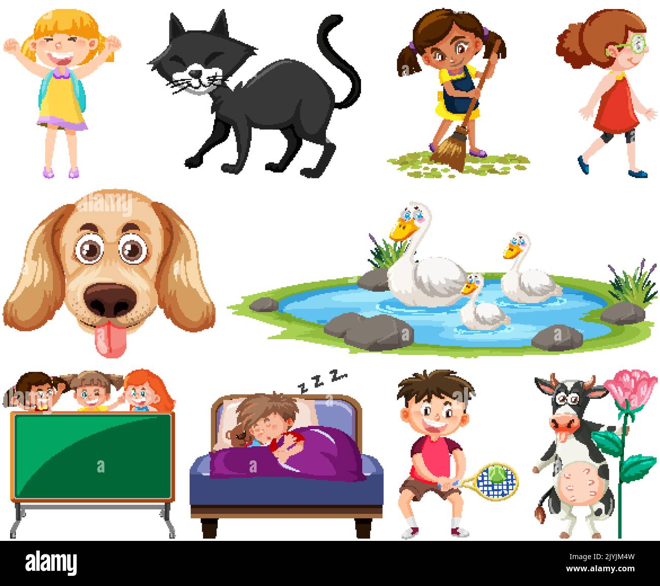 Set of different cute kids and objects illustration Stock Vector Image ...