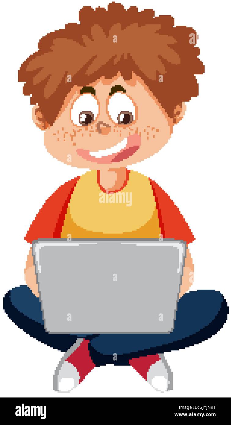 Adorable boy laptop cartoon character hi-res stock photography and ...