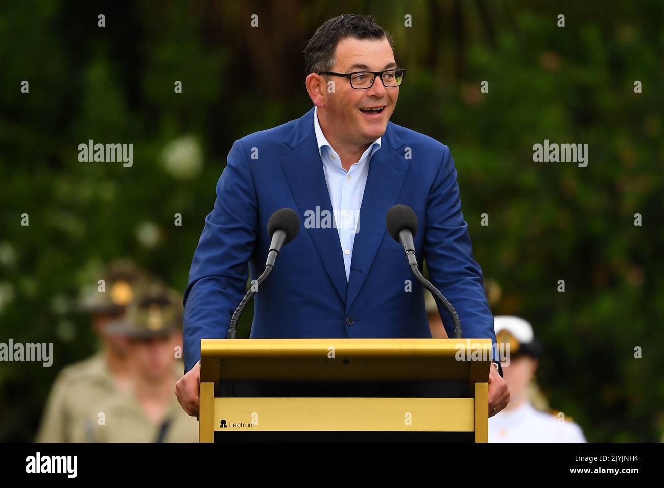Victorian Premier Daniel Andrews speaks during a flag raising ceremony ...