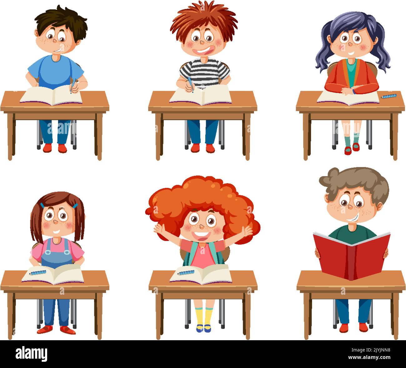 Student kids on the tables set illustration Stock Vector Image & Art ...