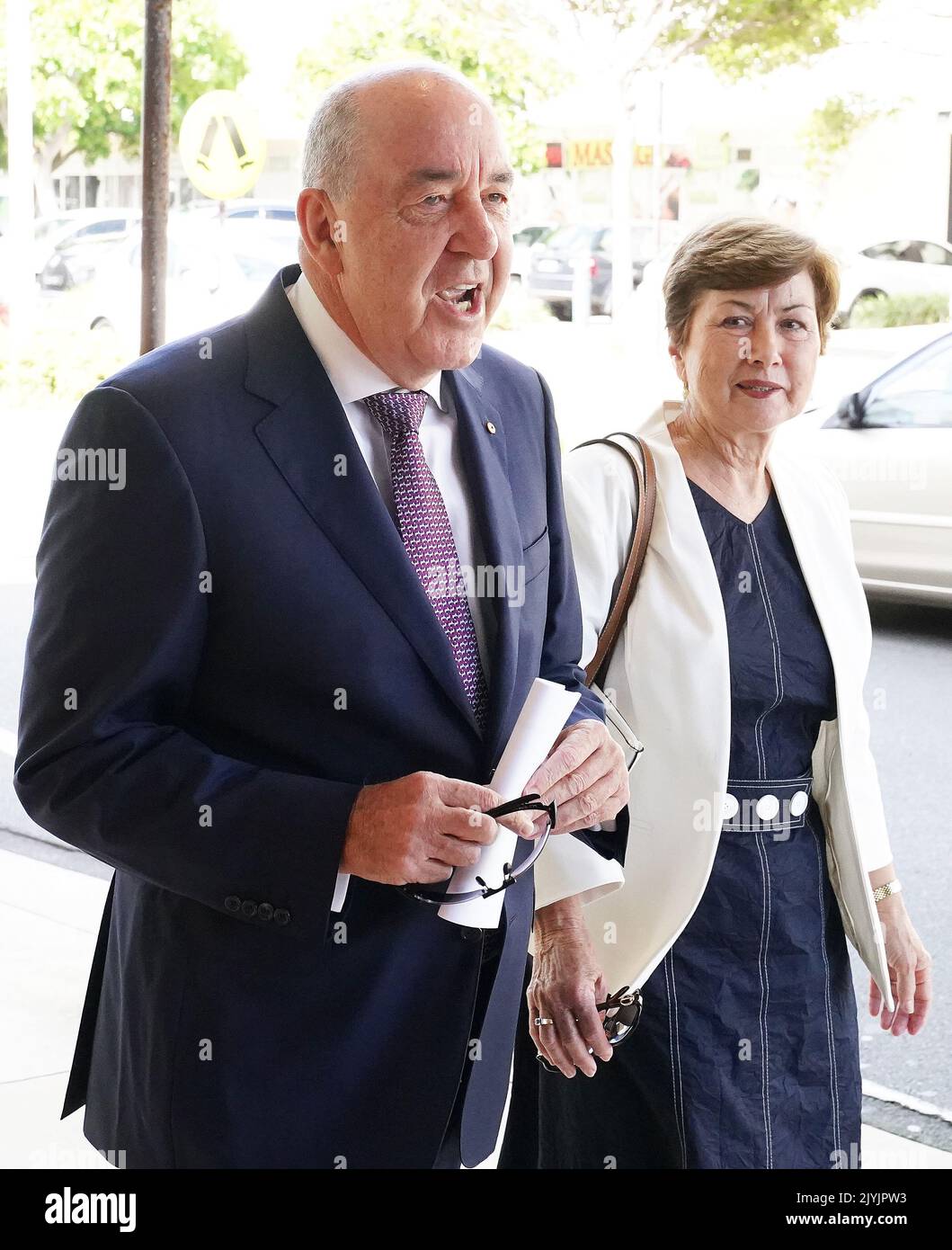 Rob Borbidge and wife Jennifer are seen on arrival to a State Memorial ...