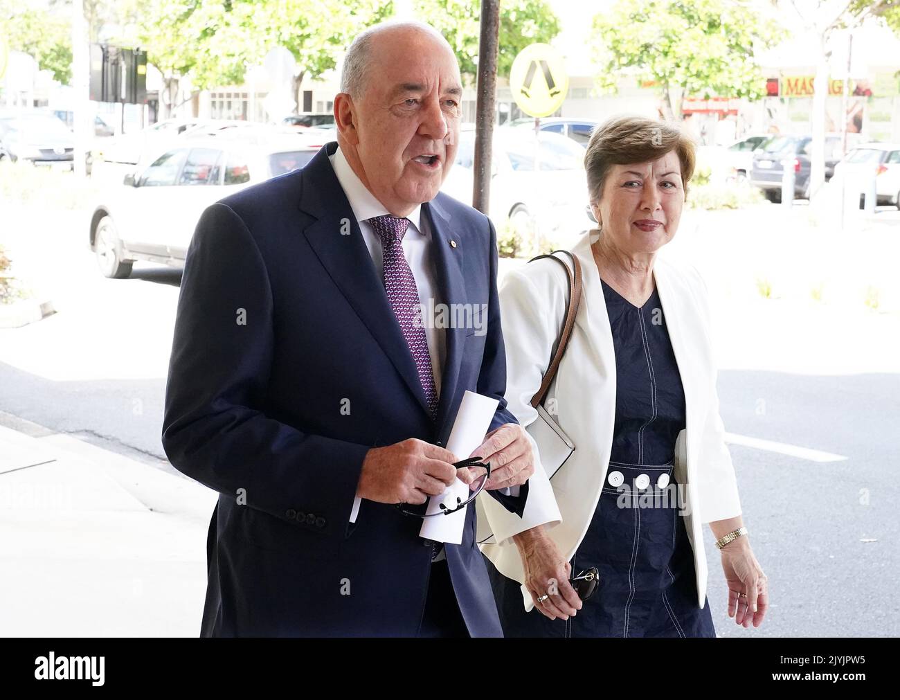 Rob Borbidge and wife Jennifer are seen on arrival to a State Memorial ...