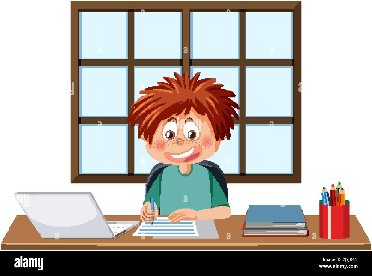 A boy sitting in front of laptop illustration Stock Vector Image & Art ...
