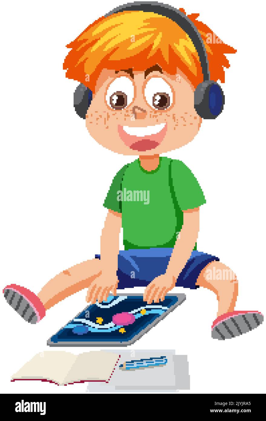 Happy boy using tablet illustration Stock Vector Image & Art - Alamy
