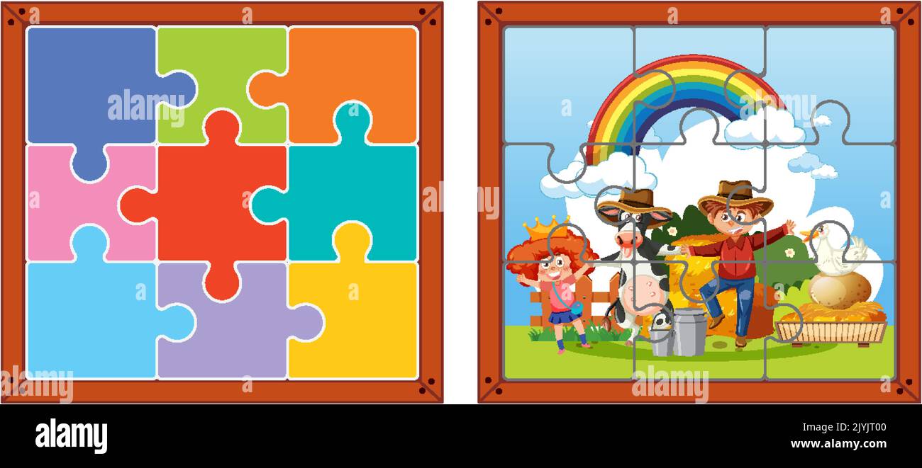 Farm characters photo puzzle game template illustration Stock Vector ...