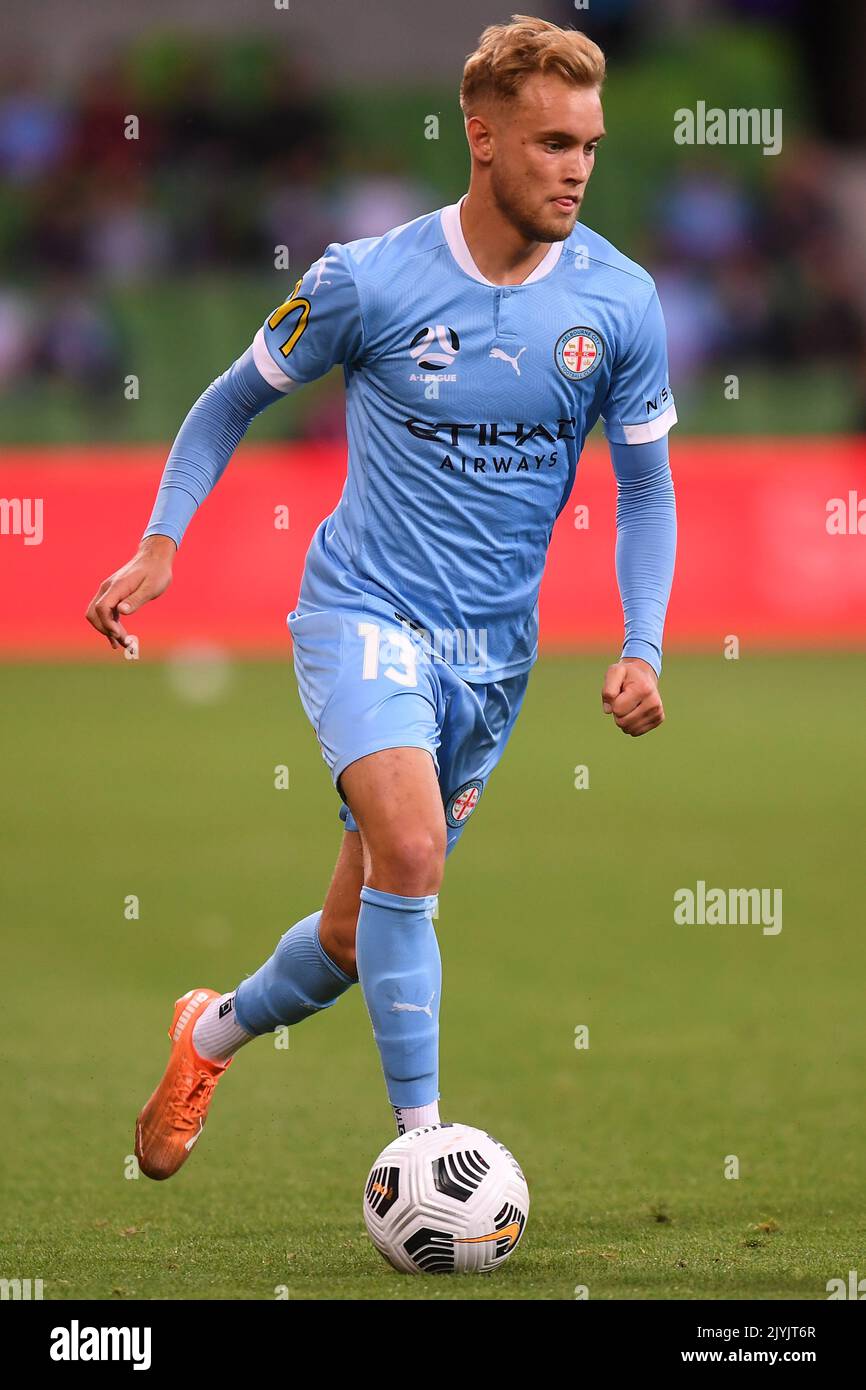 Nathaniel Atkinson of Melbourne city controls the ball during the A ...