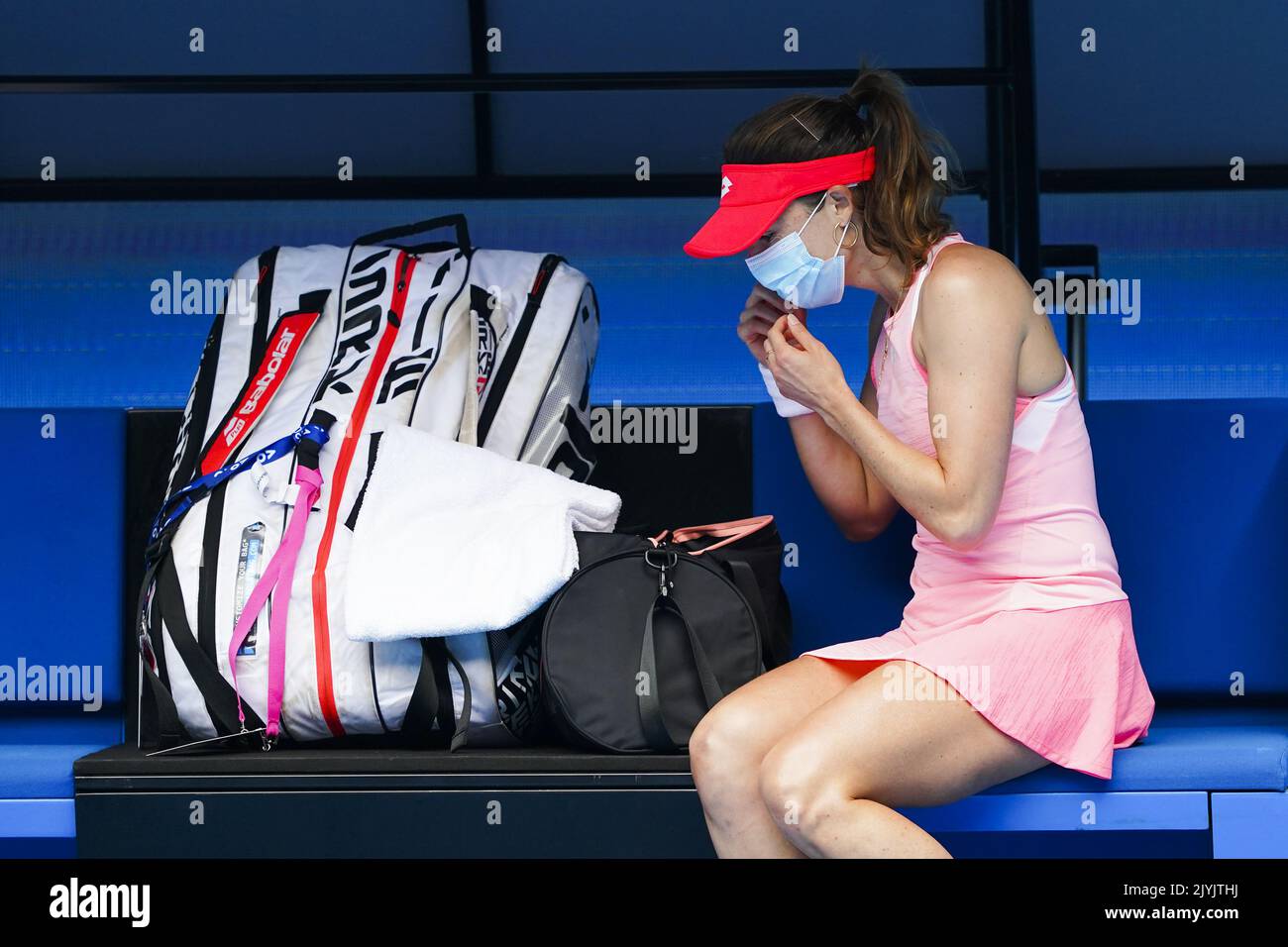 Alize Cornet of France wears a face mask ahead of the Round 1 Gippsland ...