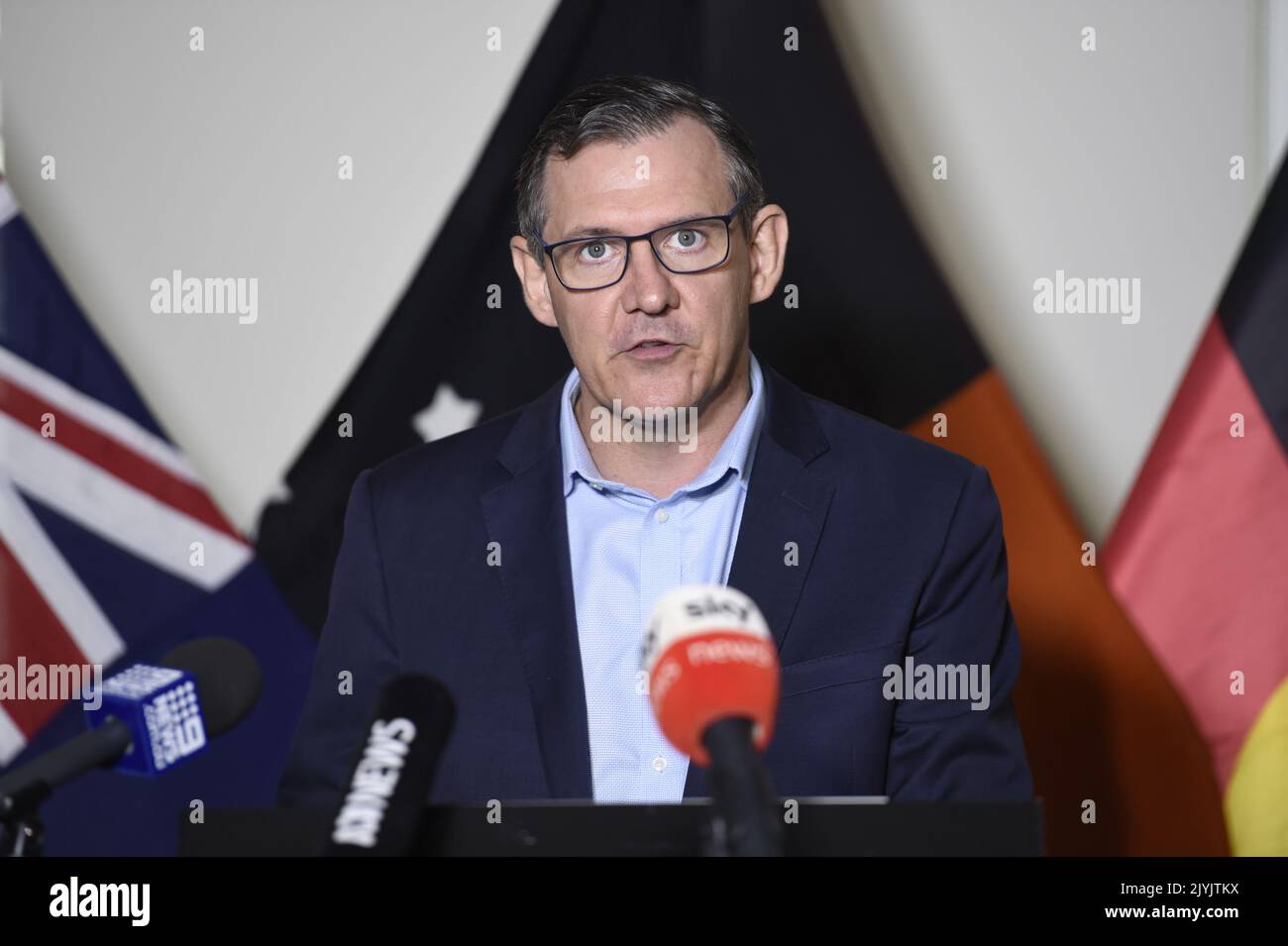 NT Chief Minister Michael Gunner speaking at a presser at NT parliament ...