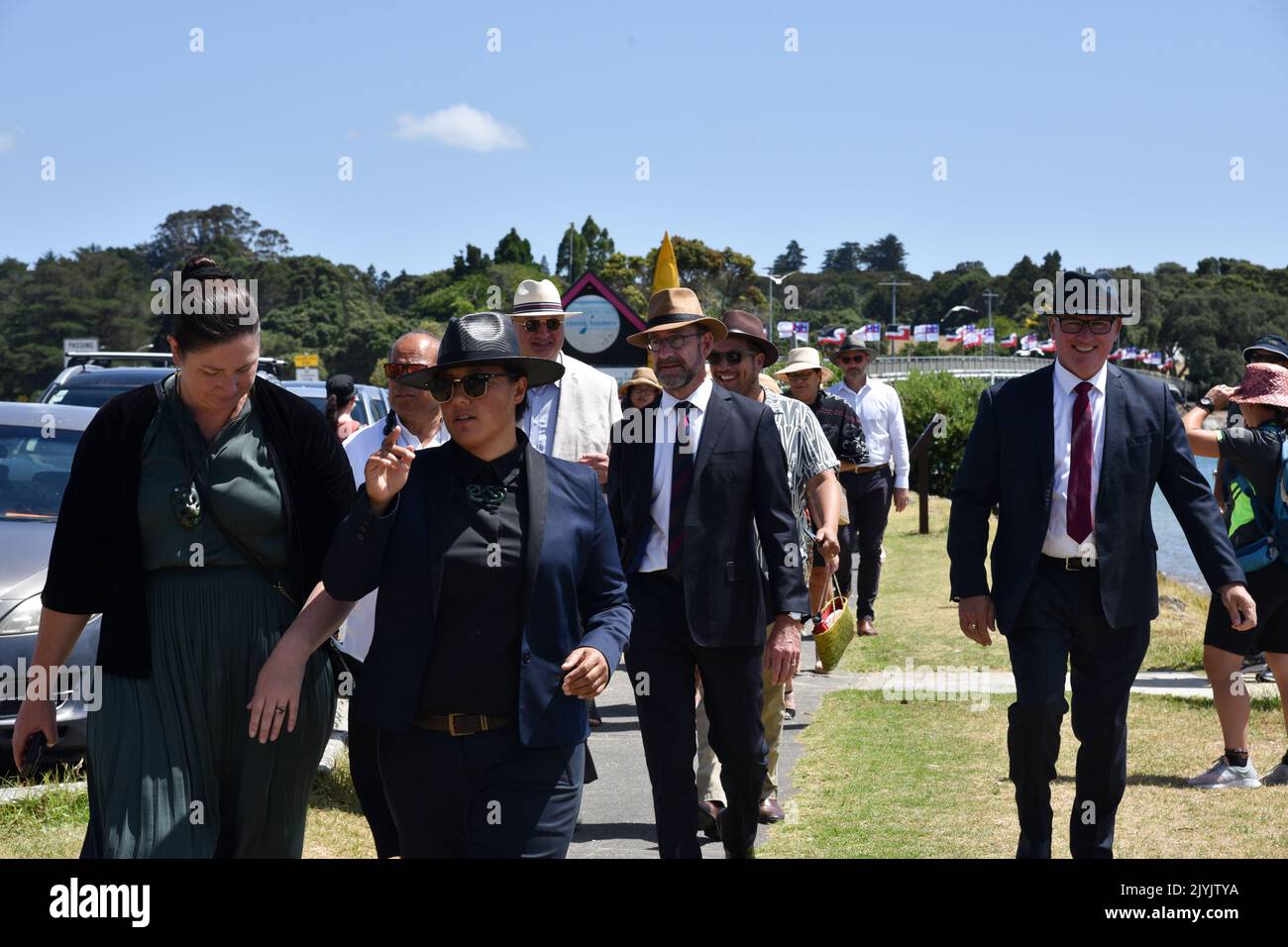 Labour Maori MPs and Treaty Negotiations Minister Andrew Little (centre ...