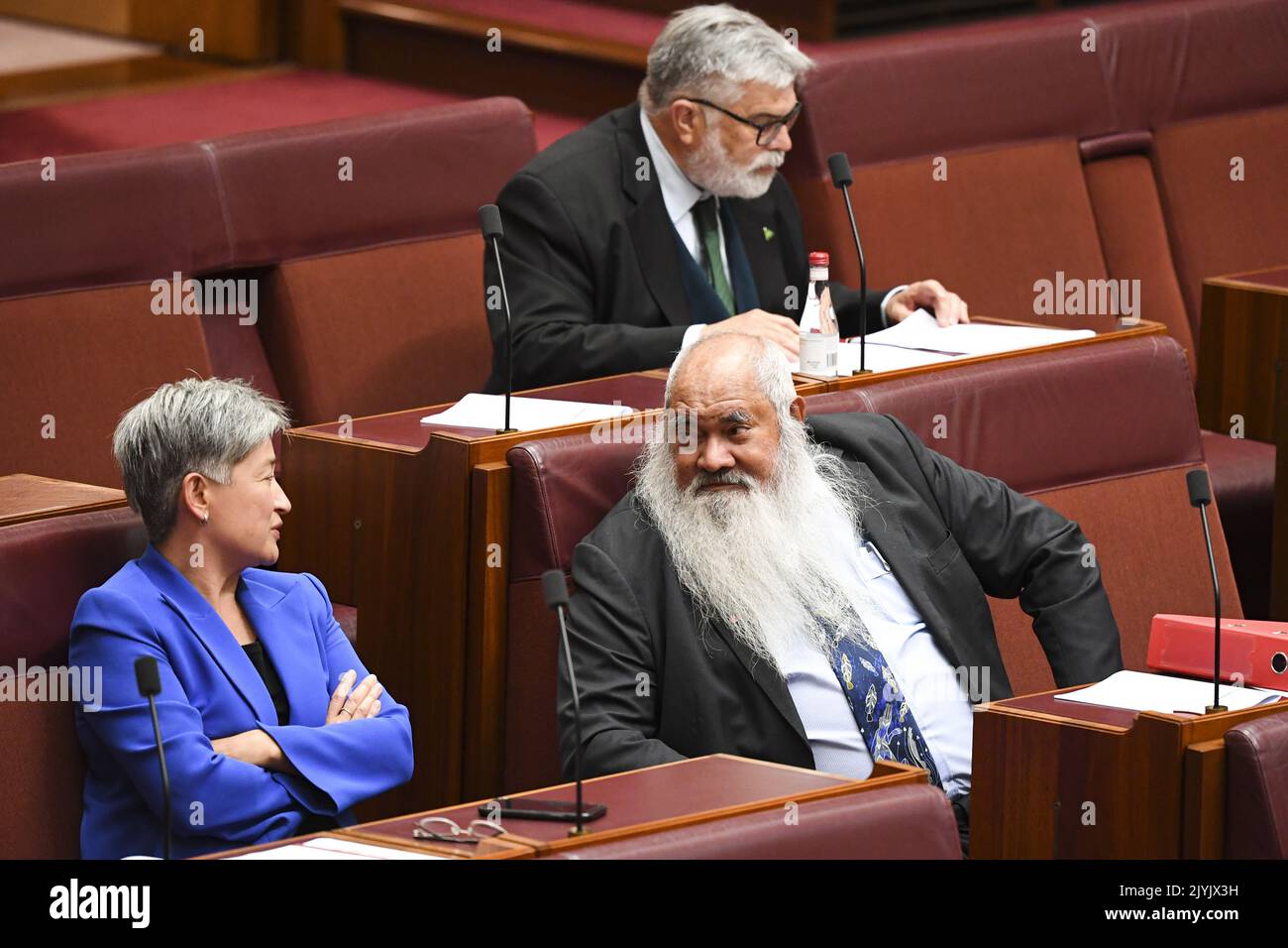 Labor Senators Penny Wong and Pat Dodson listen to Liberal Senator Ben ...
