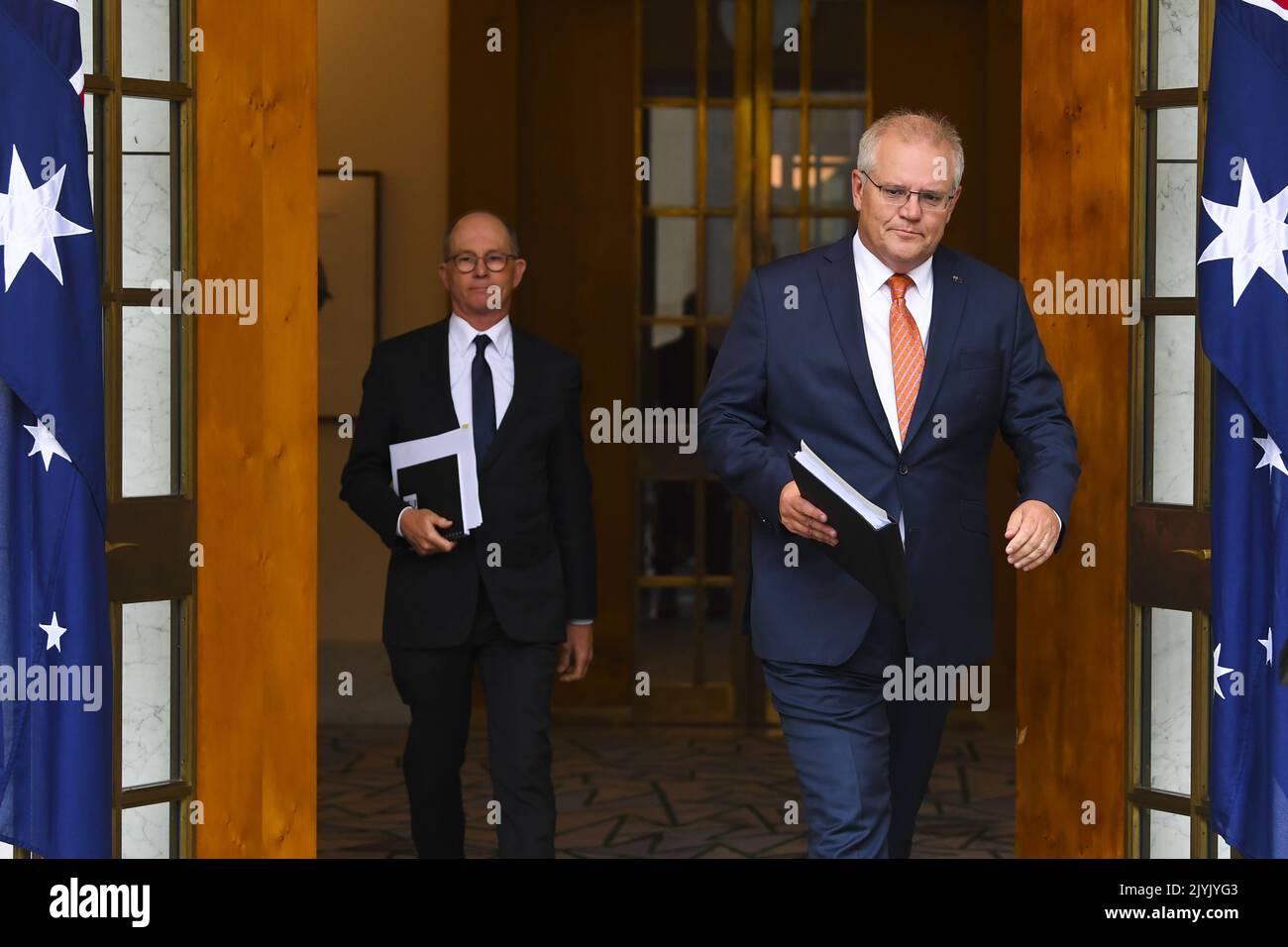 Australian Prime Minister Scott Morrison arrives to speak during a ...