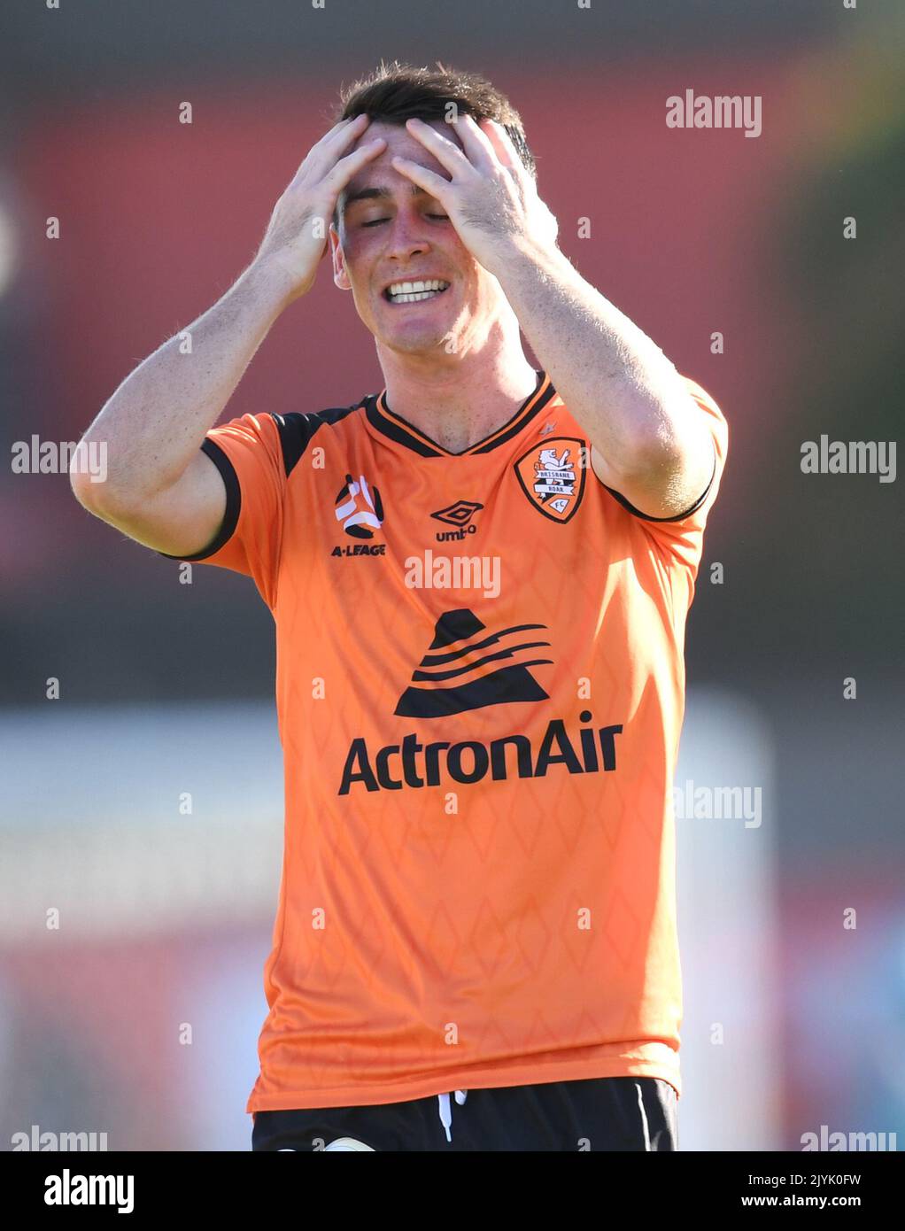 Dylan Wenzel-Halls of the Roar is seen reacting during the A-League ...