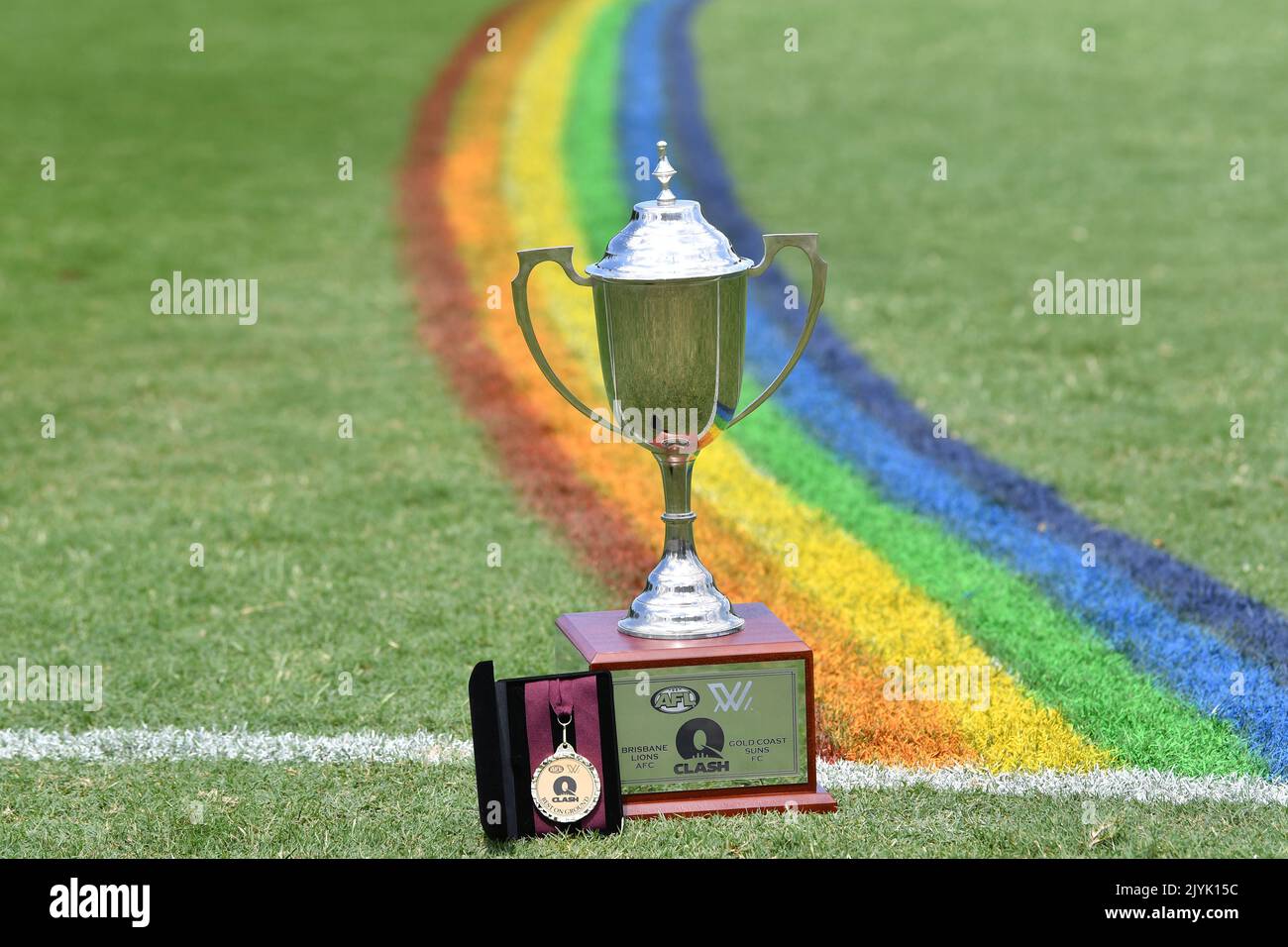 The QClash trophy is seen before the Round 2 AFLW match between the ...