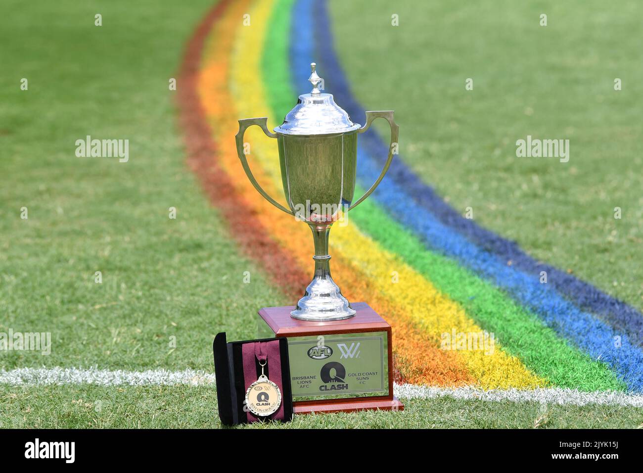 The QClash trophy is seen before the Round 2 AFLW match between the ...