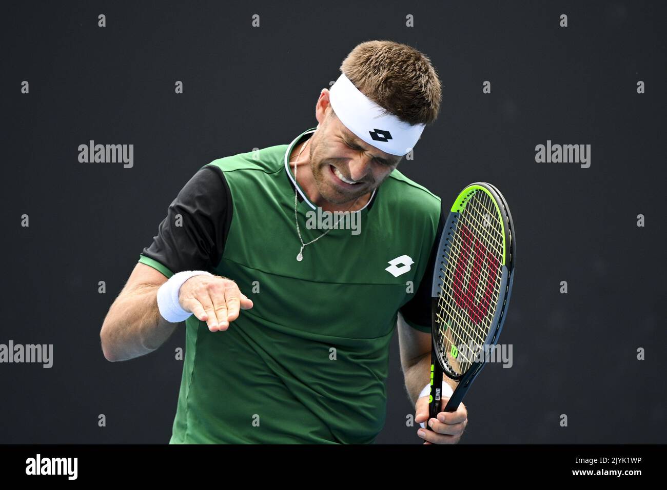 Norbert Gombos of Slovakia reacts during his first Round Men's singles ...