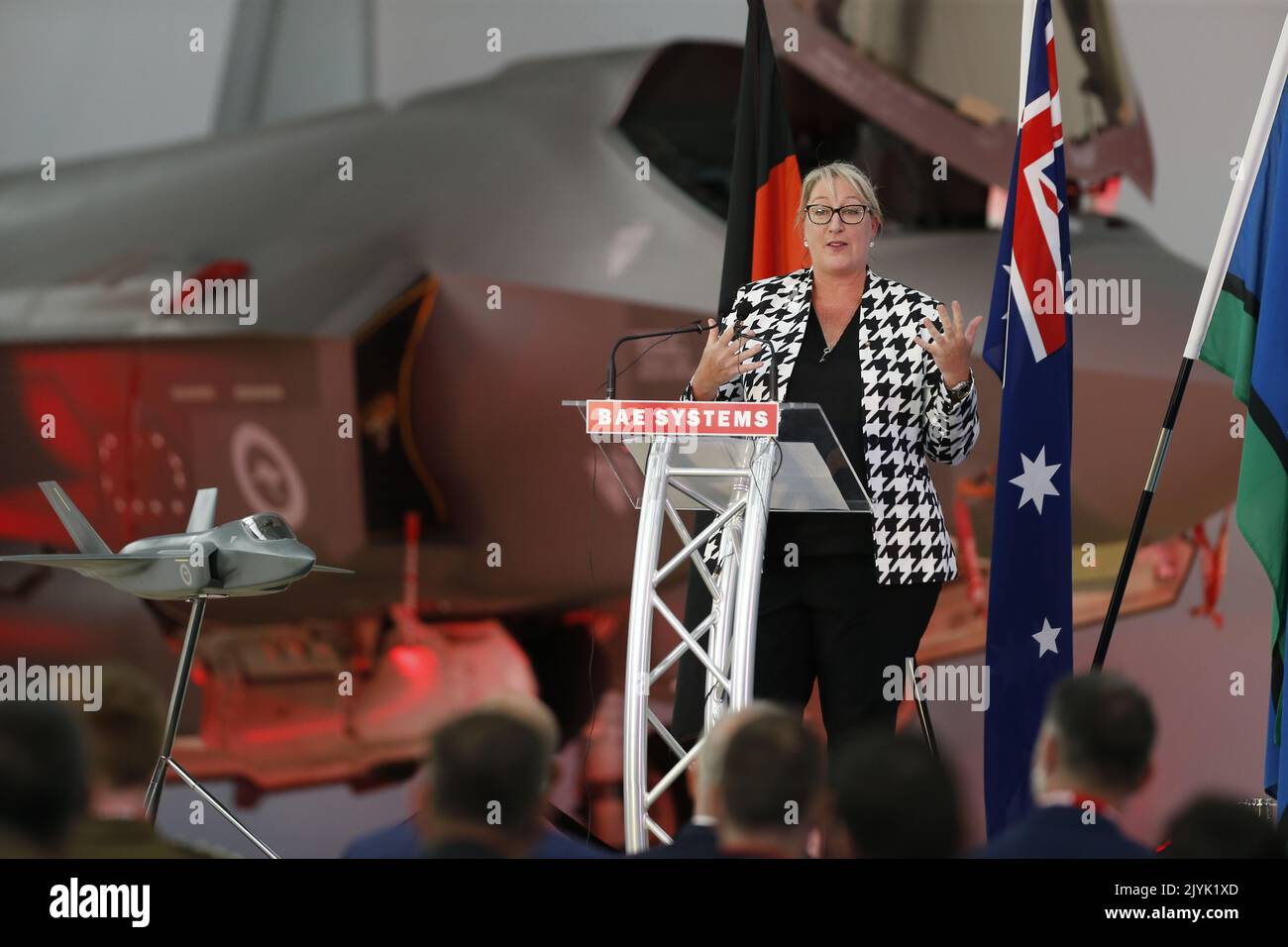 BAE Systems Australia CEO Gabby Costigan during a ceremony to welcome the first, fifth ...