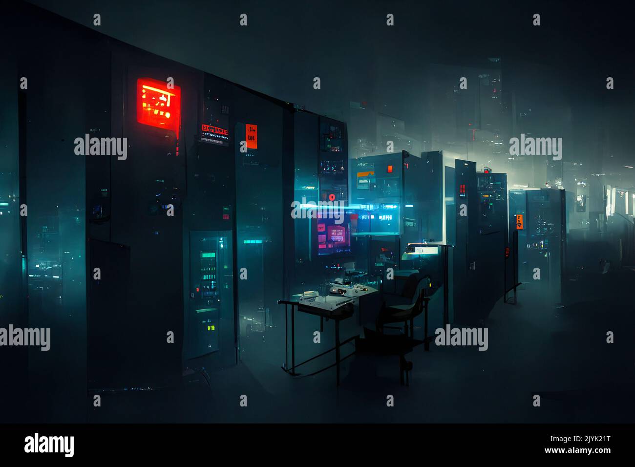 The hi-tech cyberpunk workspace - Digital Generate Image Stock Photo ...