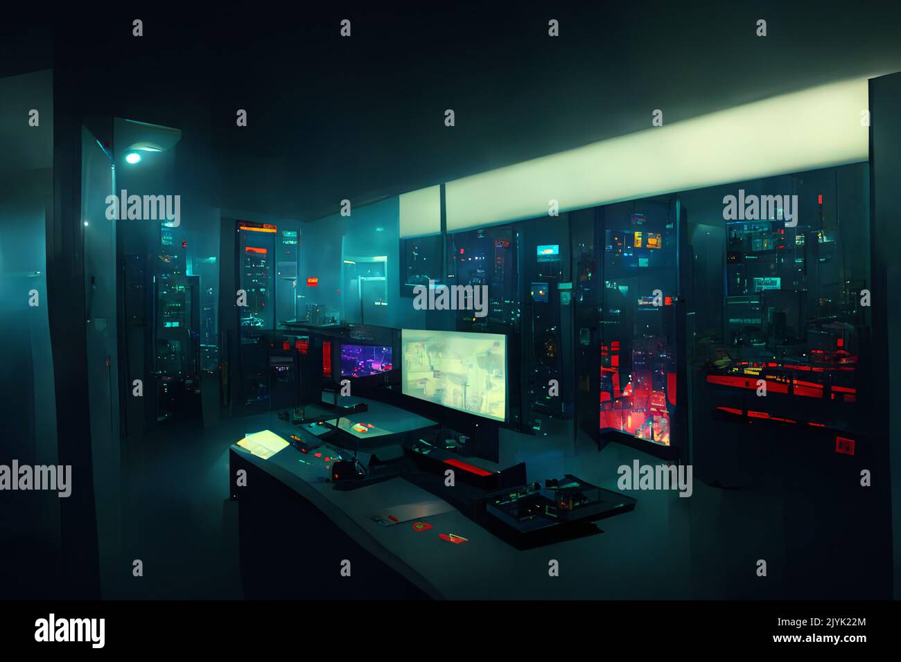 The hi-tech cyberpunk workspace - Digital Generate Image Stock Photo ...