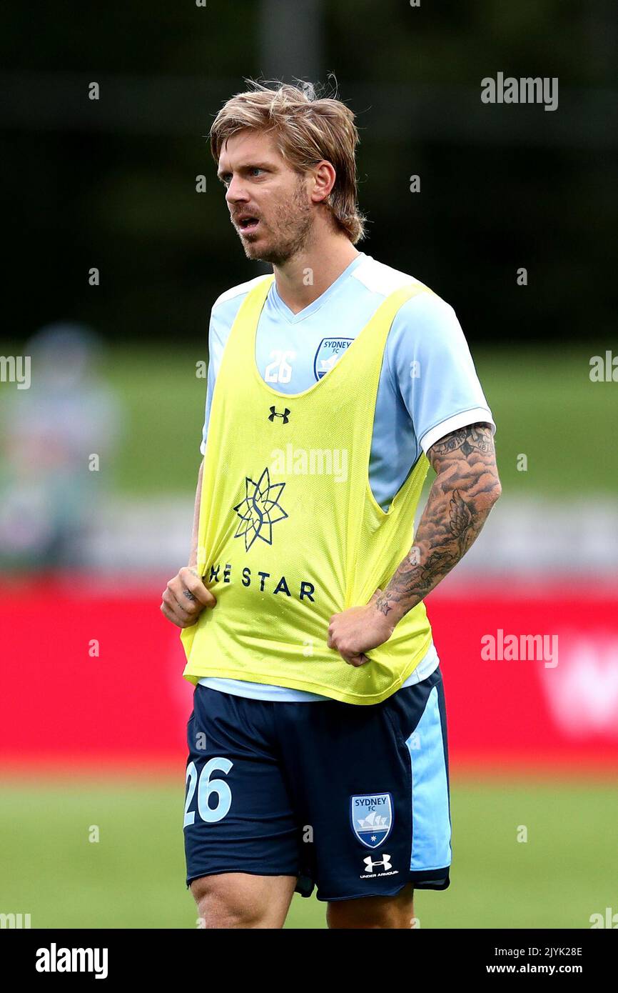 Luke Brattan of Sydney warms up prior to the A-League match between ...