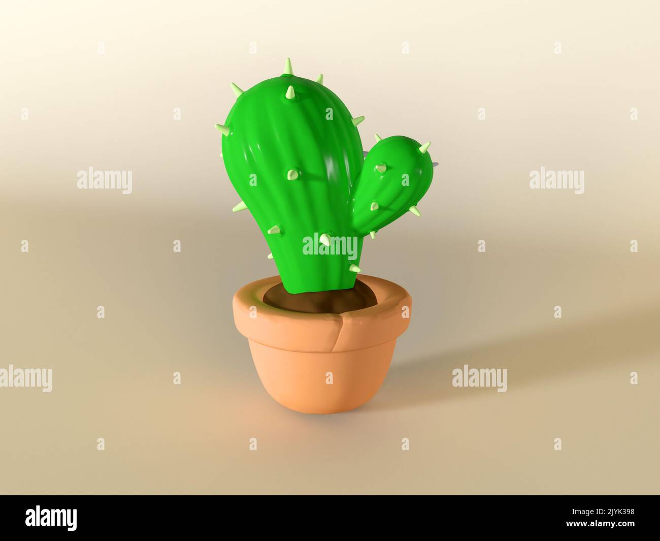 Green Cactus in a flower pot in cartoon style. 3d rendering ...