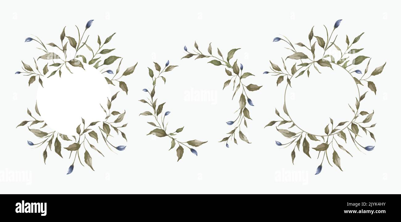 Watercolor floral clipart, natural green leaves frames, wreath and ...
