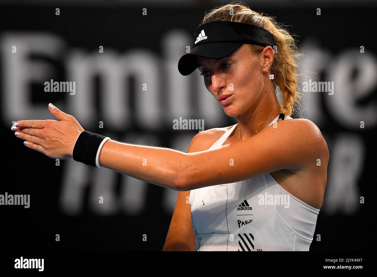 Kristina Mladenovic of France gestures during her second Round Women's ...