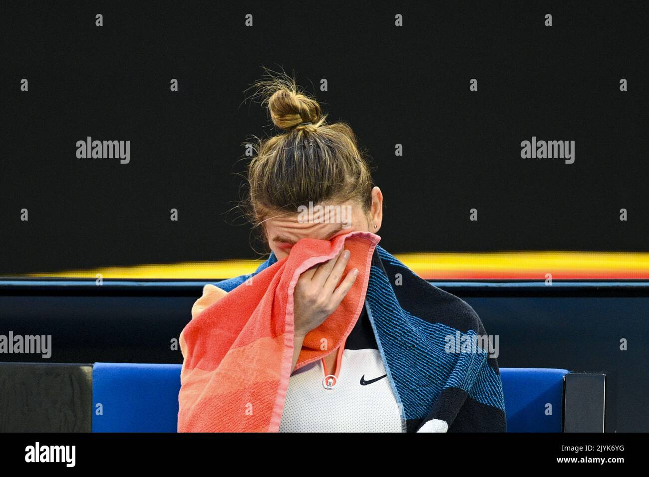 Simona Halep of Romania reacts during her fourth Round Women's singles ...