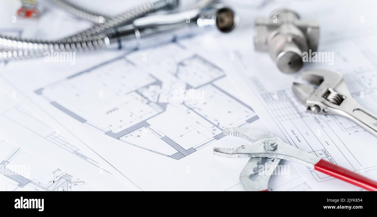 Plumbing project in house.Drawing,diagrams,plan of water supply of ...