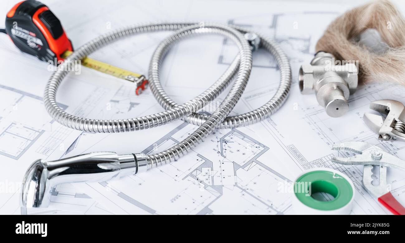 Plumbing project in house.Drawing,diagrams,plan of water supply of ...