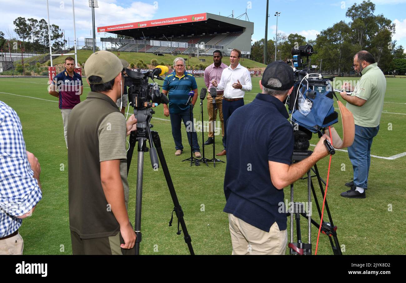 Rugby Australia Director of Rugby Scott Johnson (left), Queensland Reds ...
