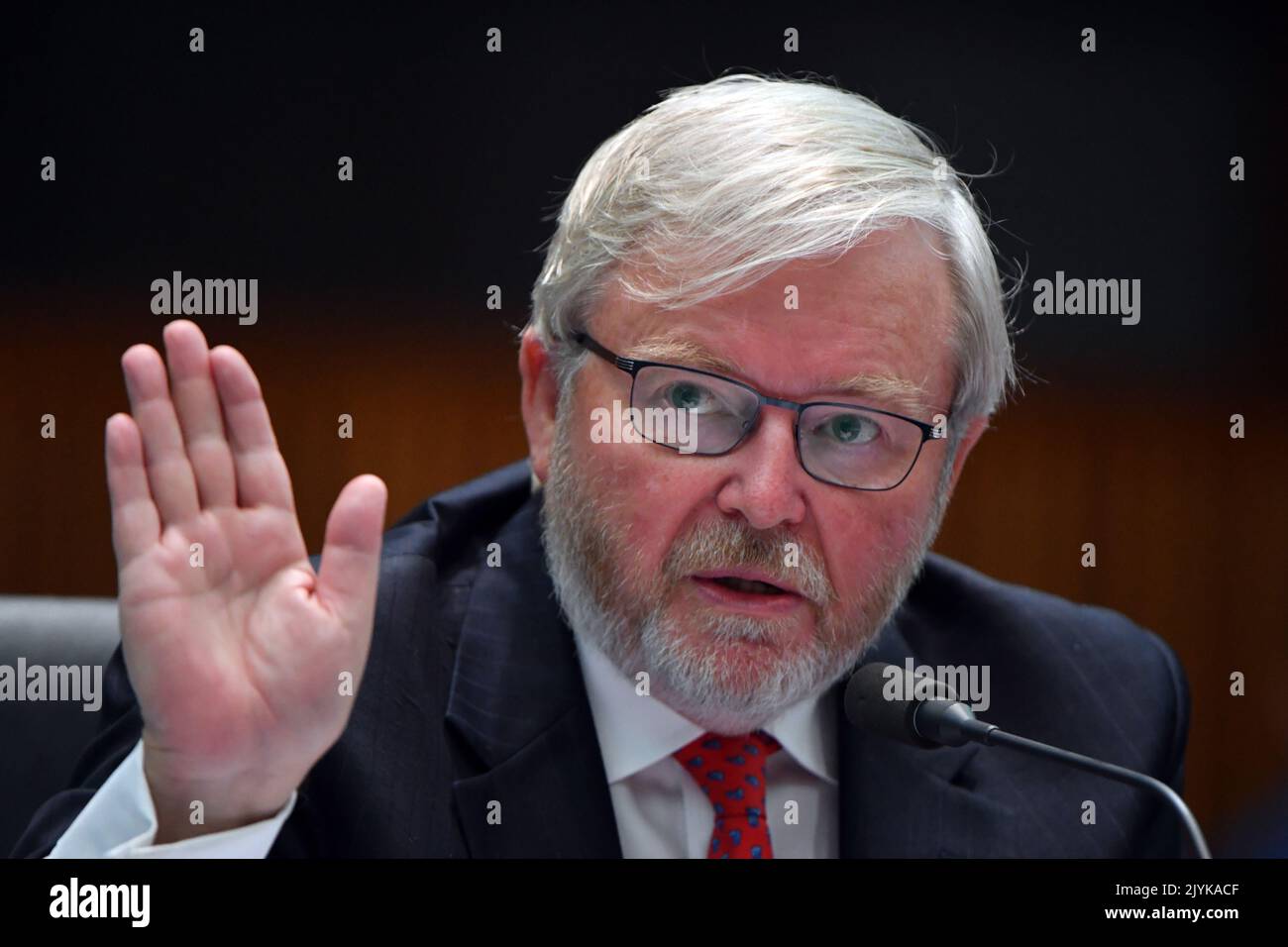 Former prime minister Kevin Rudd appears before a Senate inquiry into ...