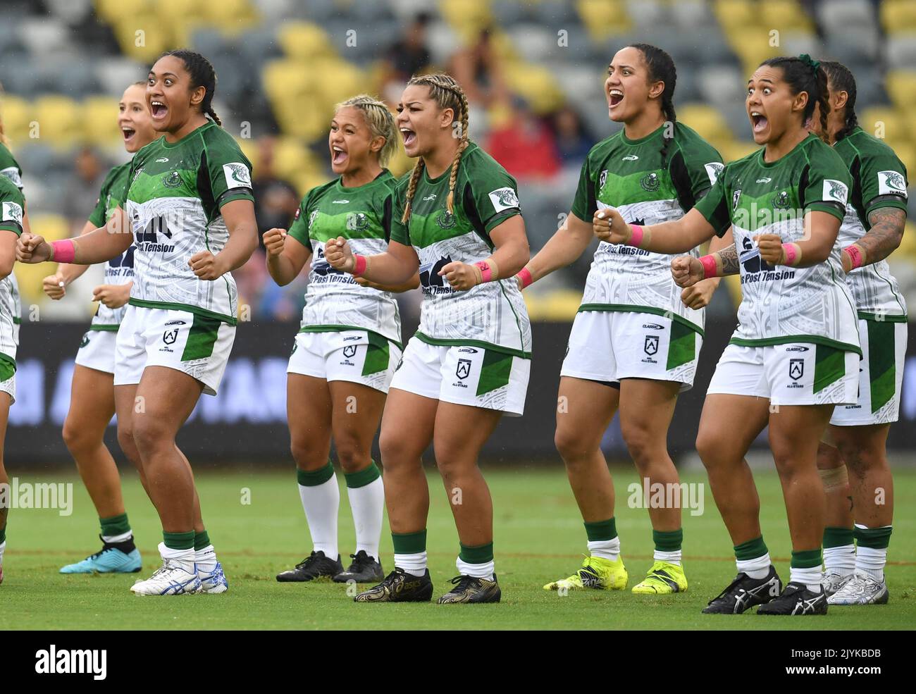The Maori Women are seen performing the haka during the NRL match ...