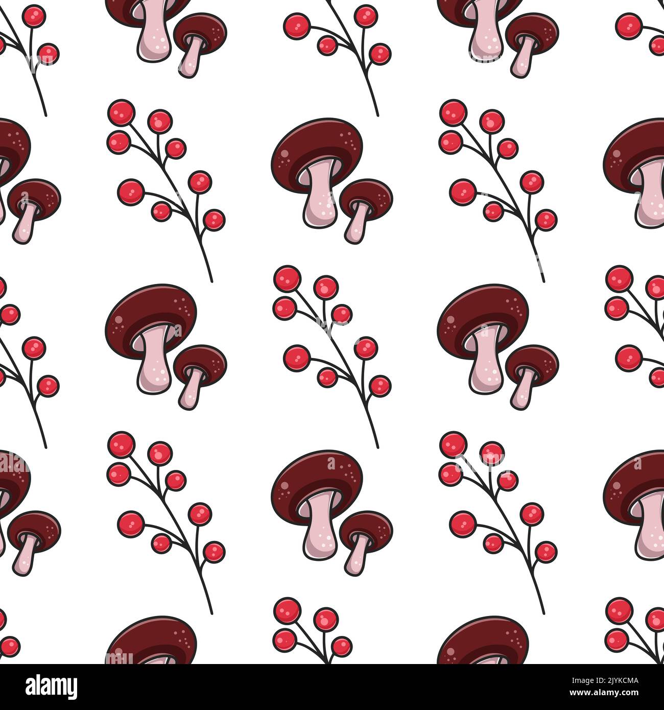 Mushrooms and berries seamless fall pattern. Forest print for packaging, textile, paper ...