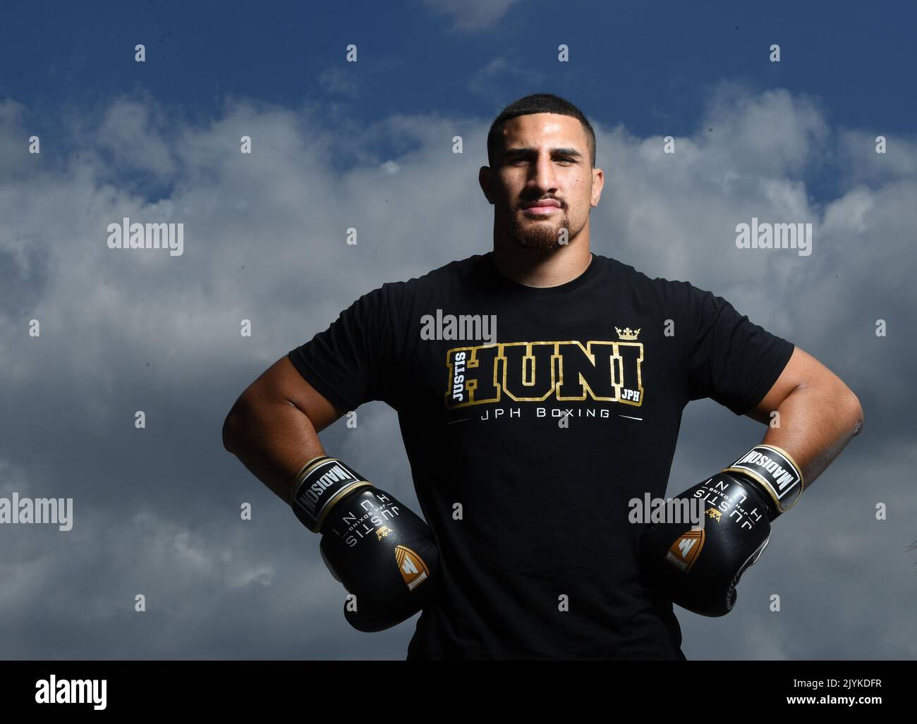Boxer Justis Huni is seen posing for a photograph at Suncorp Stadium in ...