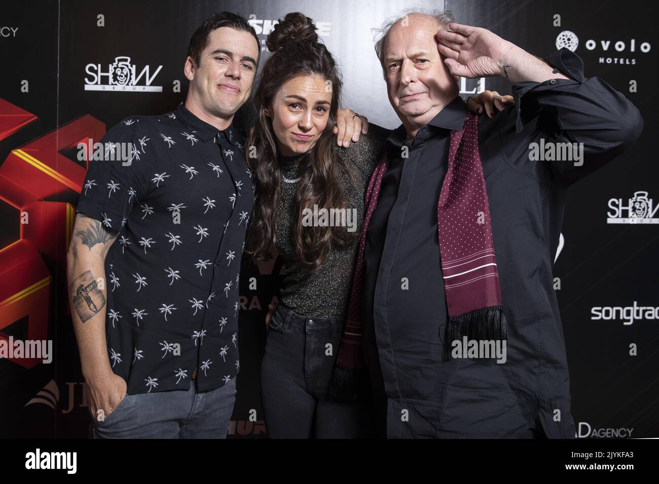 *File image* Shane Billings, Amy Shark and Michael Gudinski pose for a ...