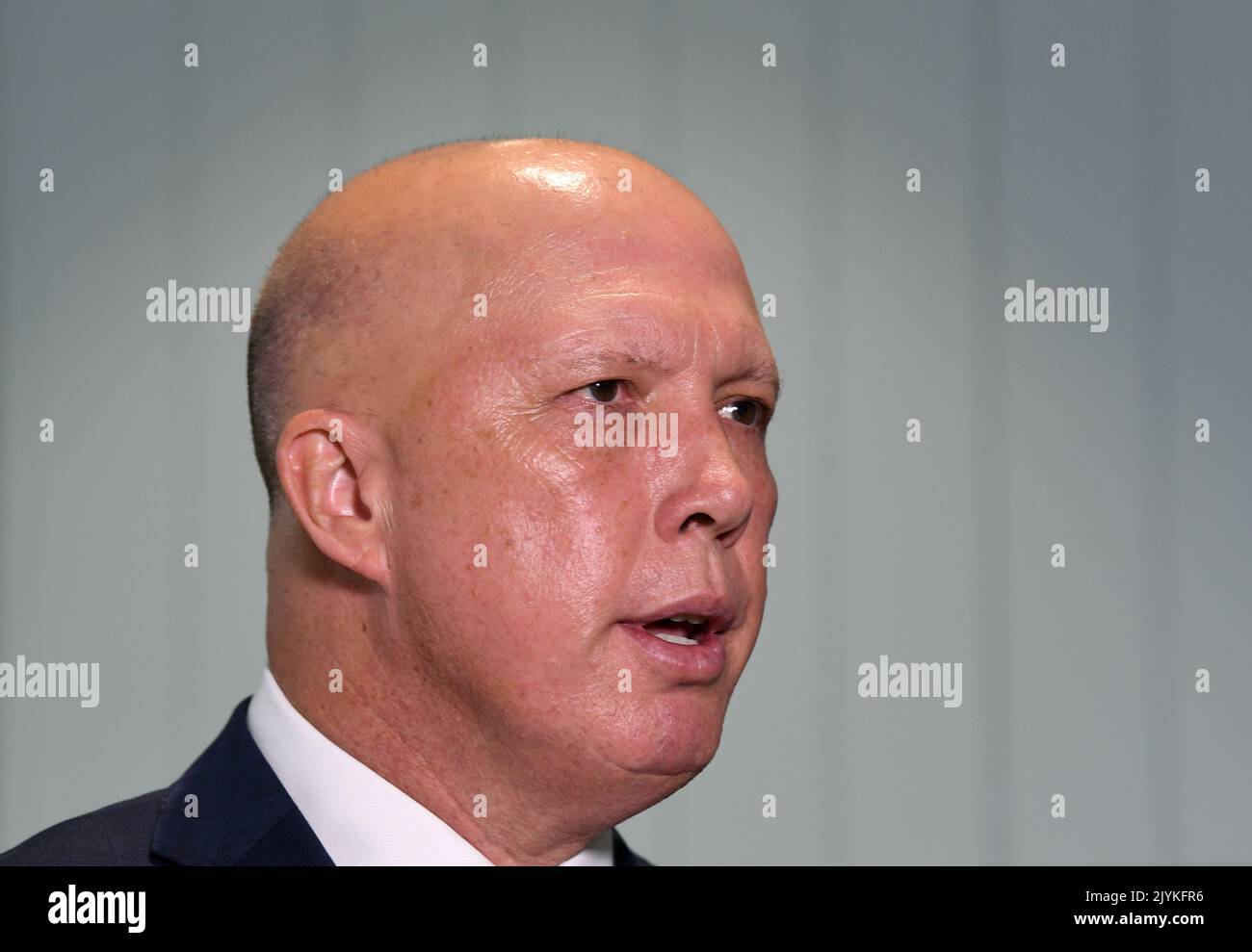 Australia's Minister for Home Affairs, Peter Dutton is seen talking to ...