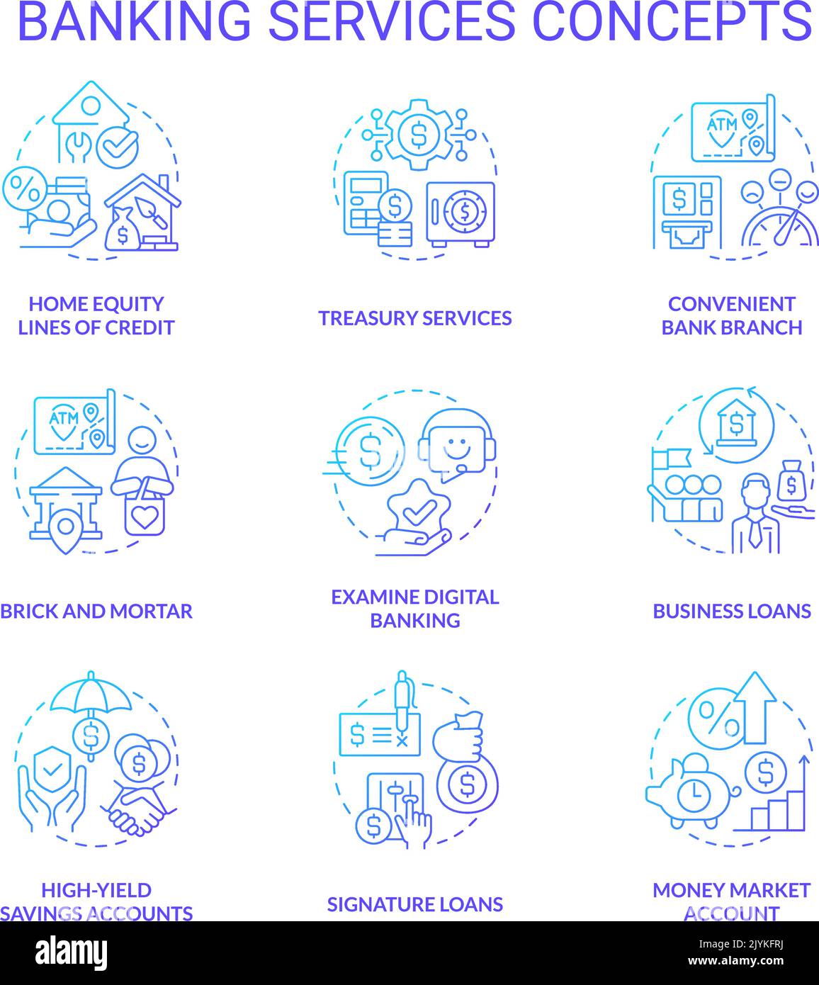 Banking services blue gradient concept icons set Stock Vector Image ...