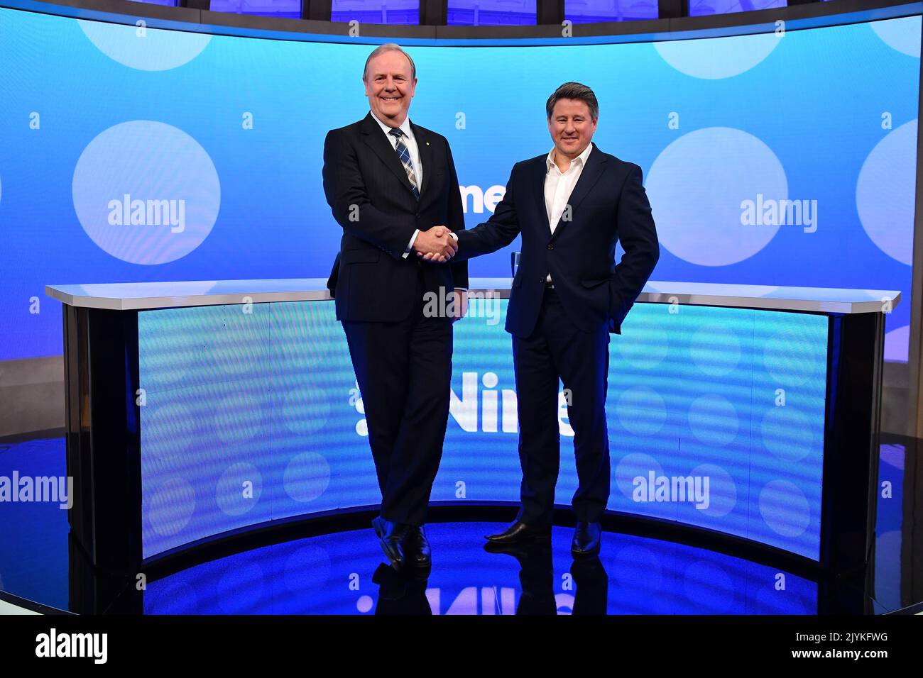 Newly appointed Nine CEO Mike Sneesby (right) is introduced by Nine ...