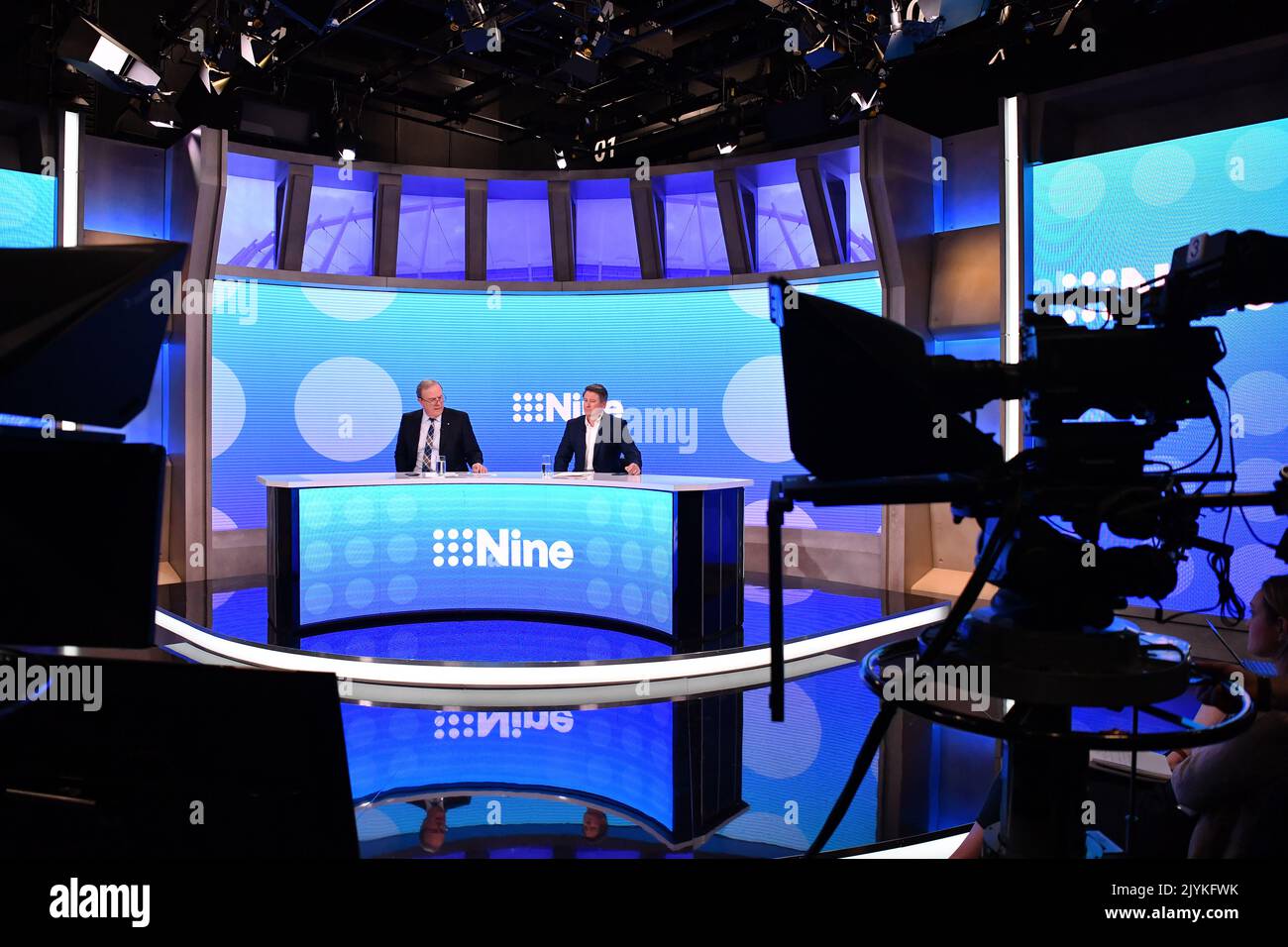 Newly appointed Nine CEO Mike Sneesby (right) is introduced by Nine ...