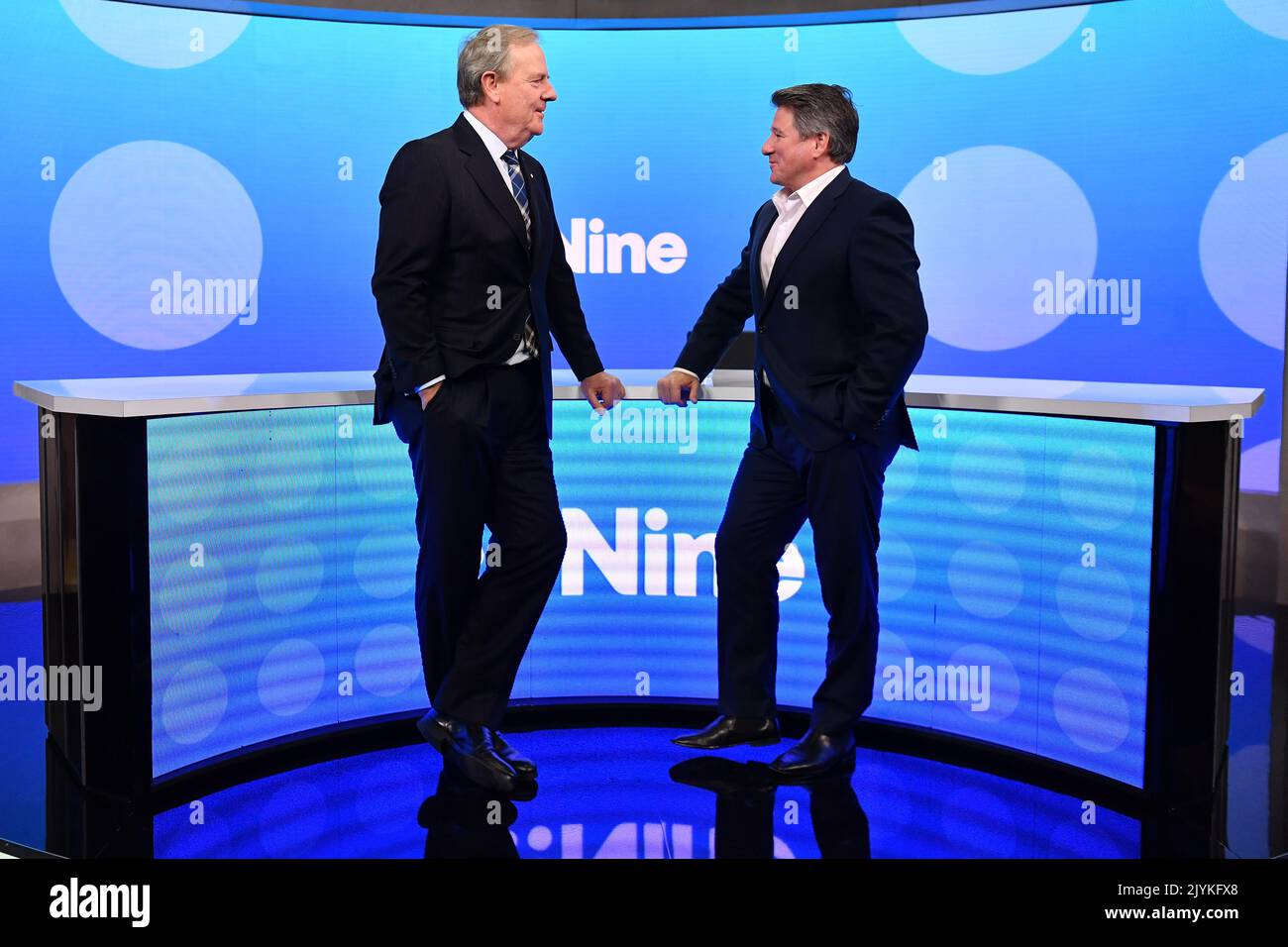 Newly appointed Nine CEO Mike Sneesby (right) is introduced by Nine ...