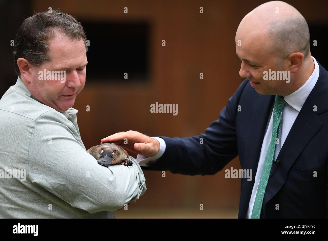 Taronga Zoo senior keeper Rob Dockerill holds Annie the Platypus as ...