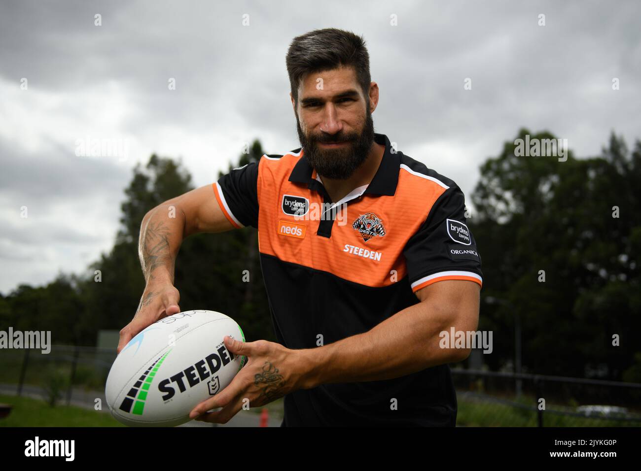 James Tamou of the Wests Tigers poses for a photograph following a ...