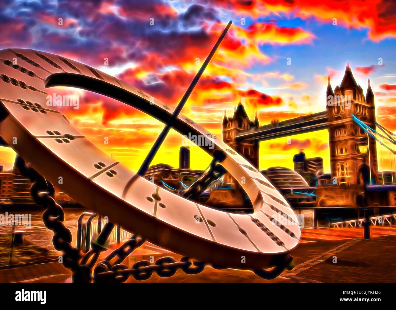 Tower bridge sundial with fun effect Stock Photo - Alamy