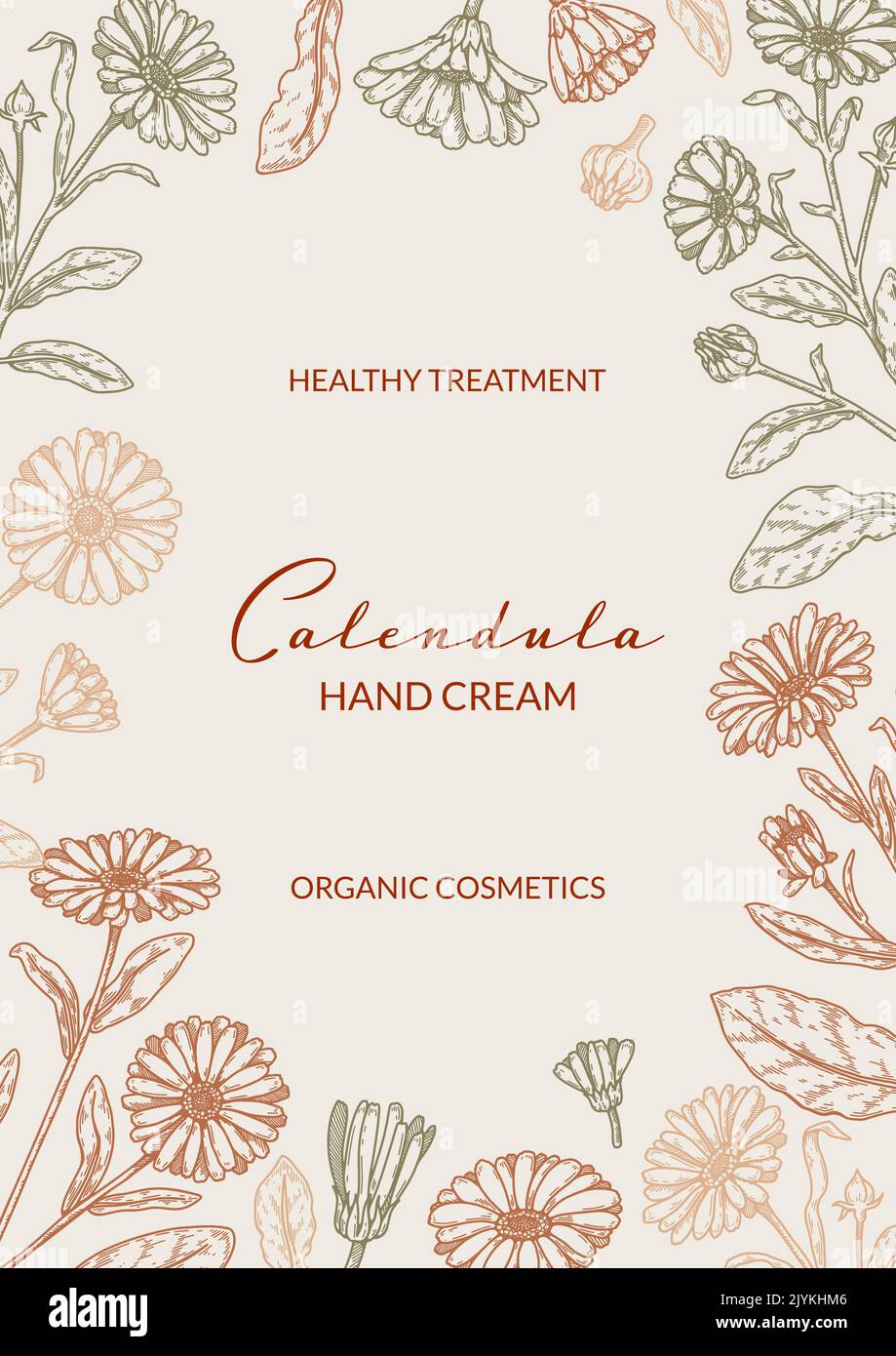 Calendula vertical packaging design with hand drawn elements. Vector ...