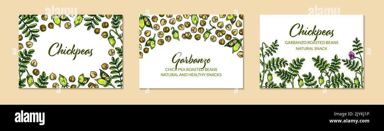 Set of colorful horizontal chickpeas designs. Hand drawn illustration ...