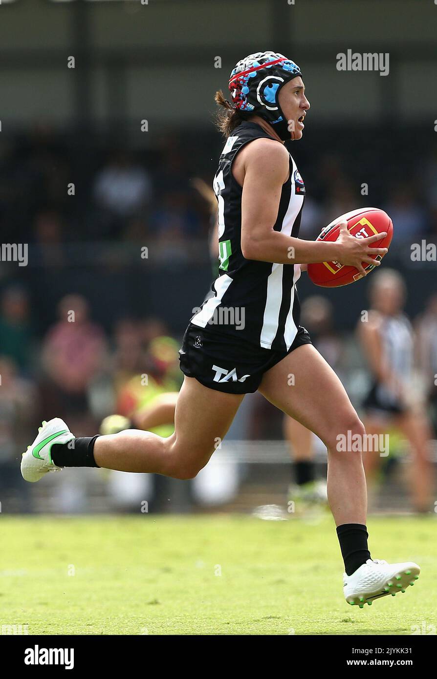 Aliesha Newman of the magpies runs during the Round 6 AFLW match ...