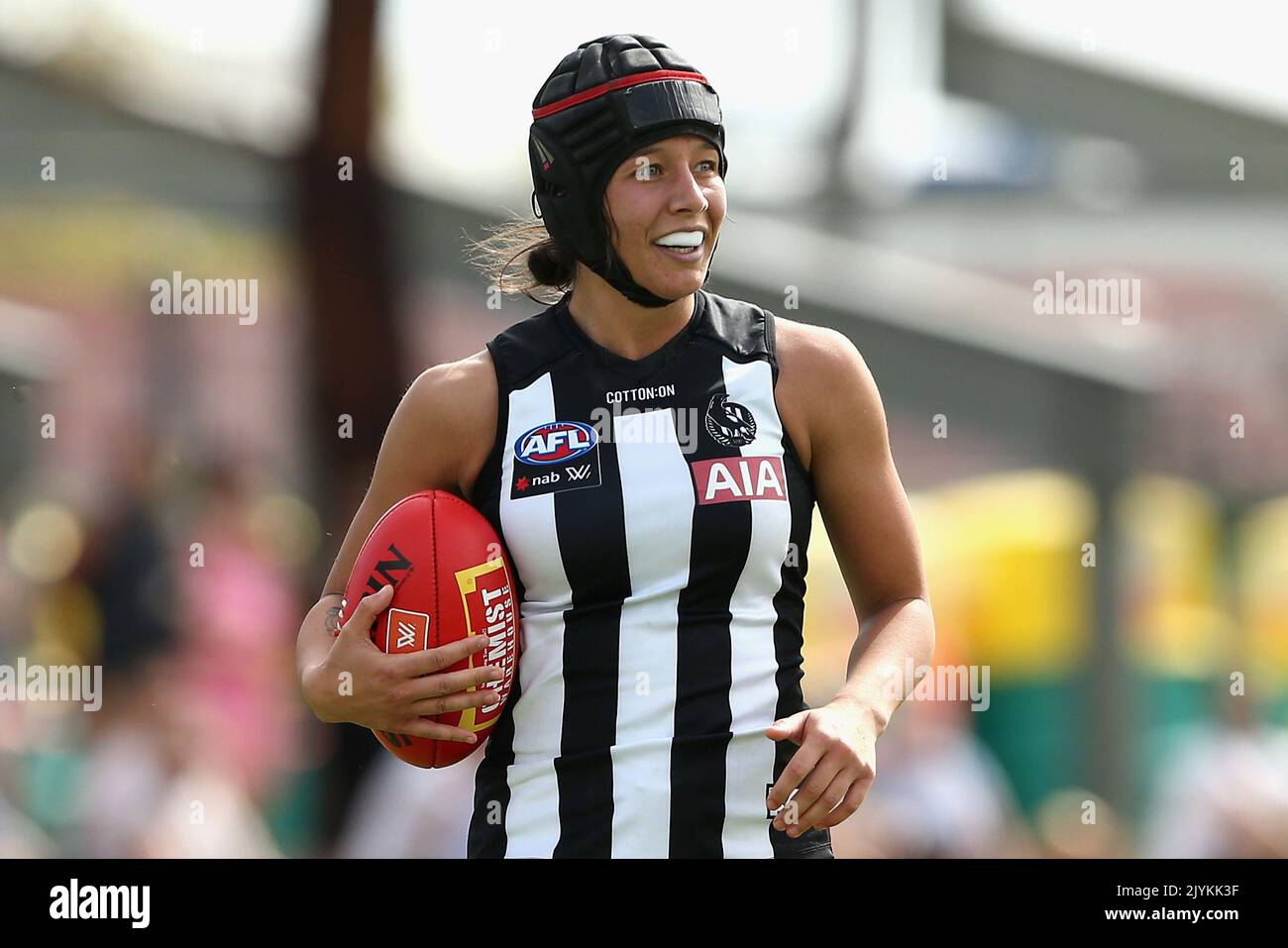 Brittany Bonnici of the magpies is tackled during the Round 6 AFLW ...