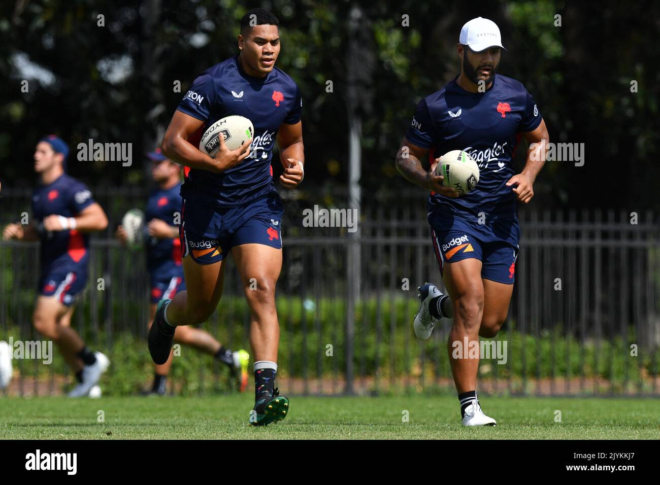 Sydney Roosters player Daniel Suluka-Fifita (right) during a training ...