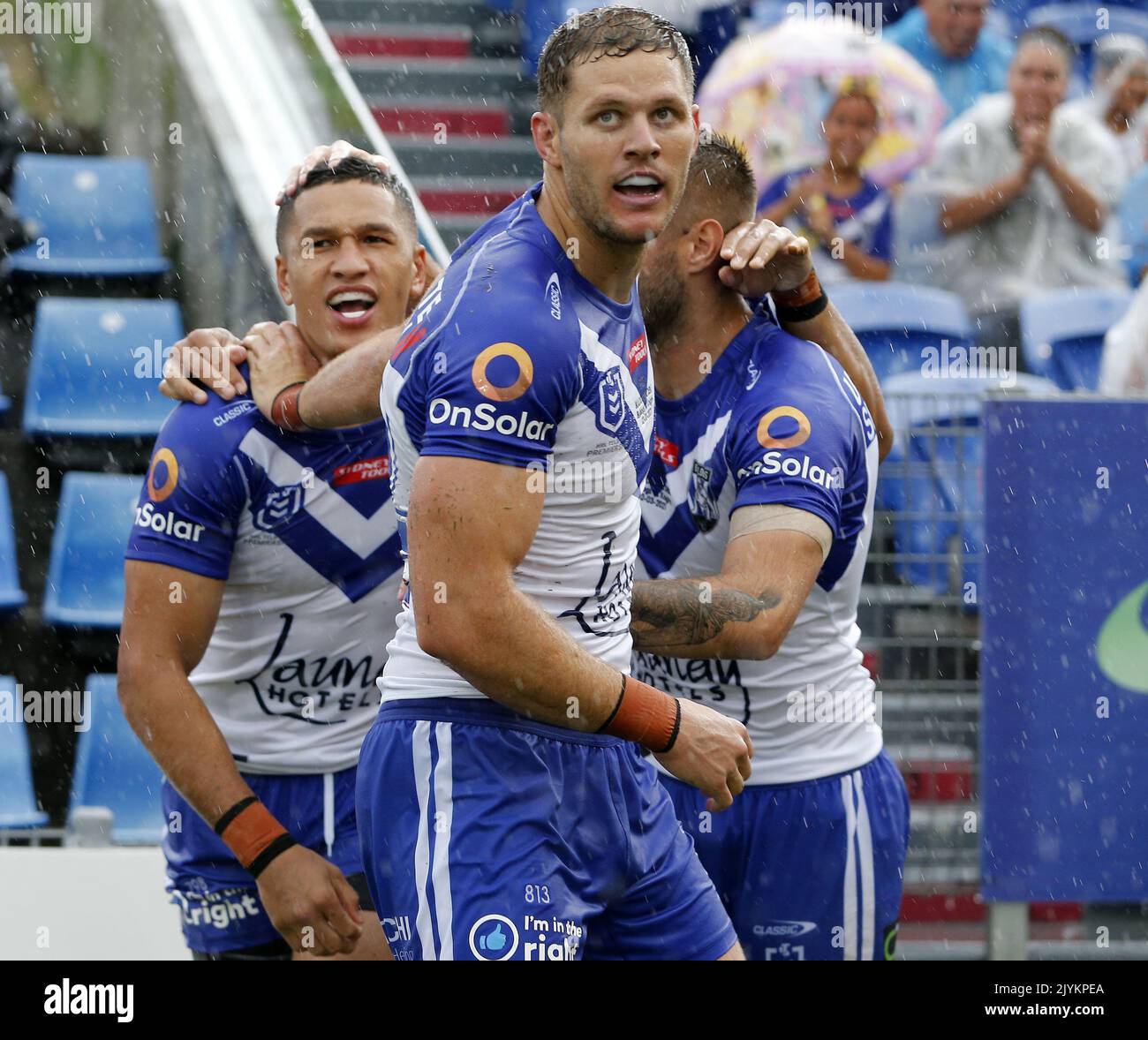 Dallin Watene-Zelezniak , left, celebrates scoring a try during the ...