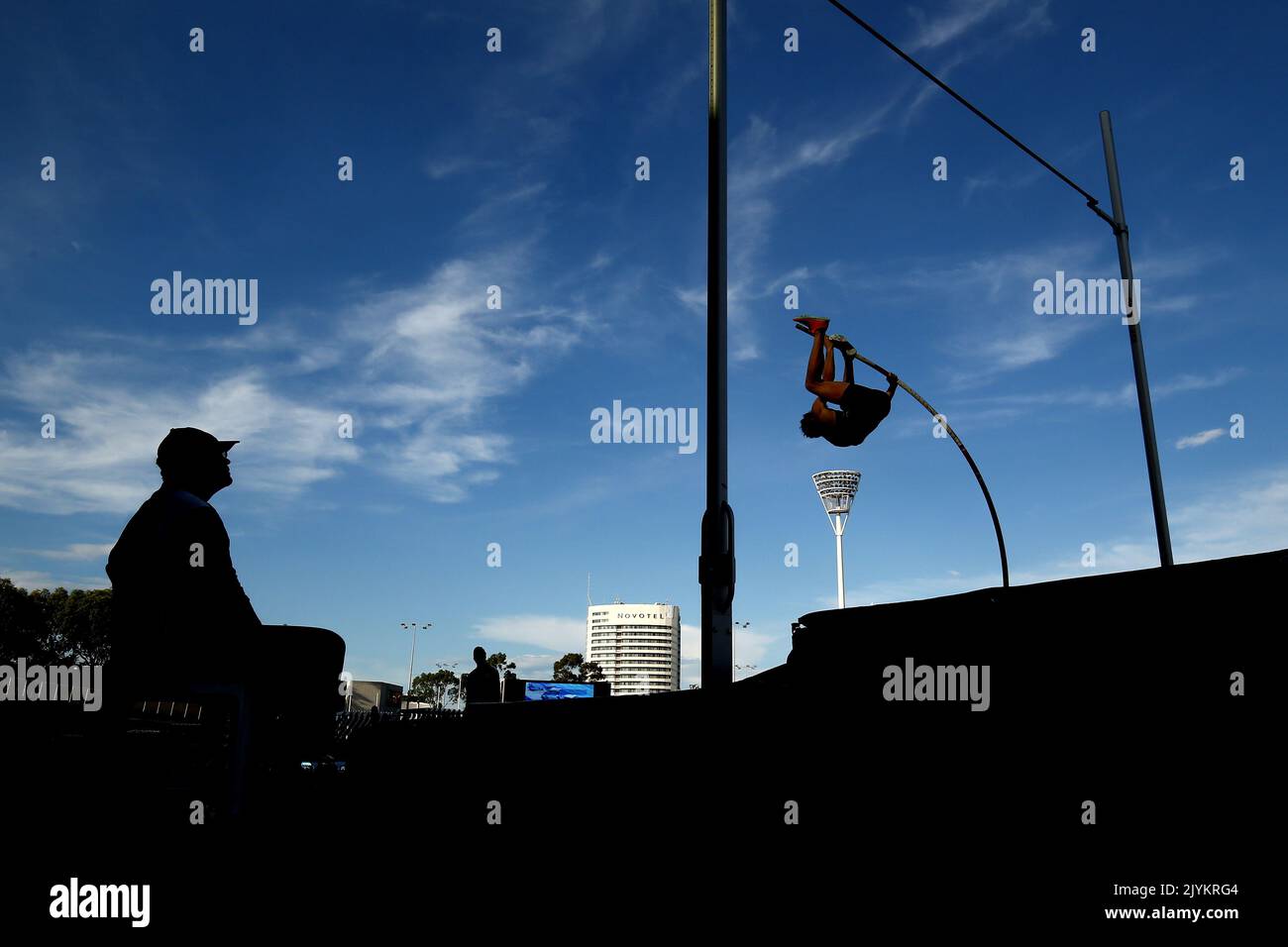Angus Armstrong of Western Australia competes in the Mens Pole Vault ...